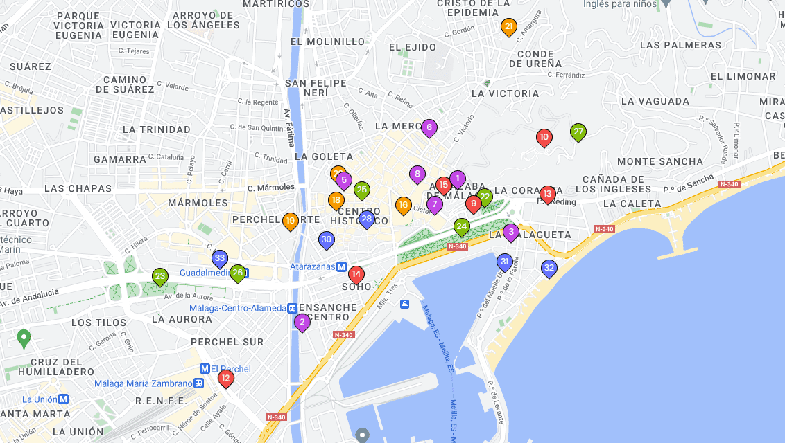 Interactive map of Malaga
